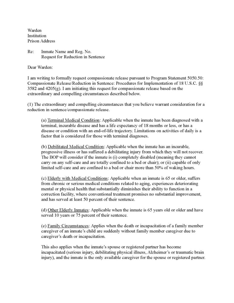 Sample Compassionate Release Letter - Evergreen Attorneys