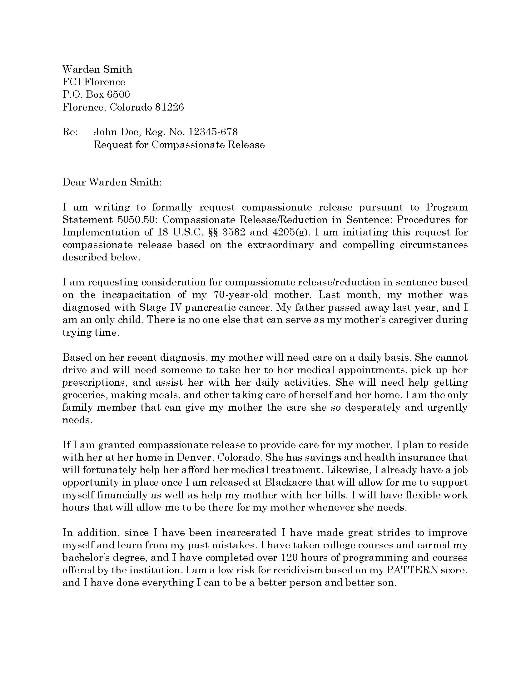 Sample Compassionate Release Letter - Evergreen Attorneys